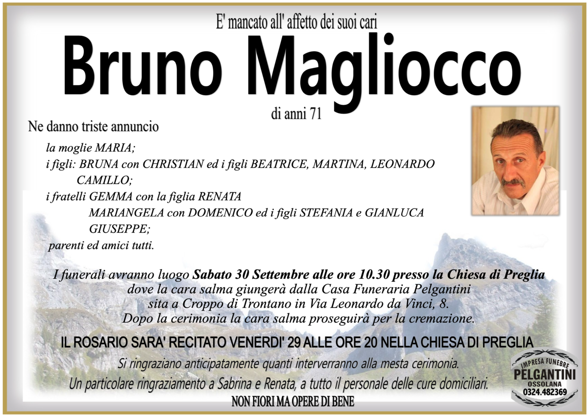 Bruno Magliocco di anni 71 - Ossolanews.it