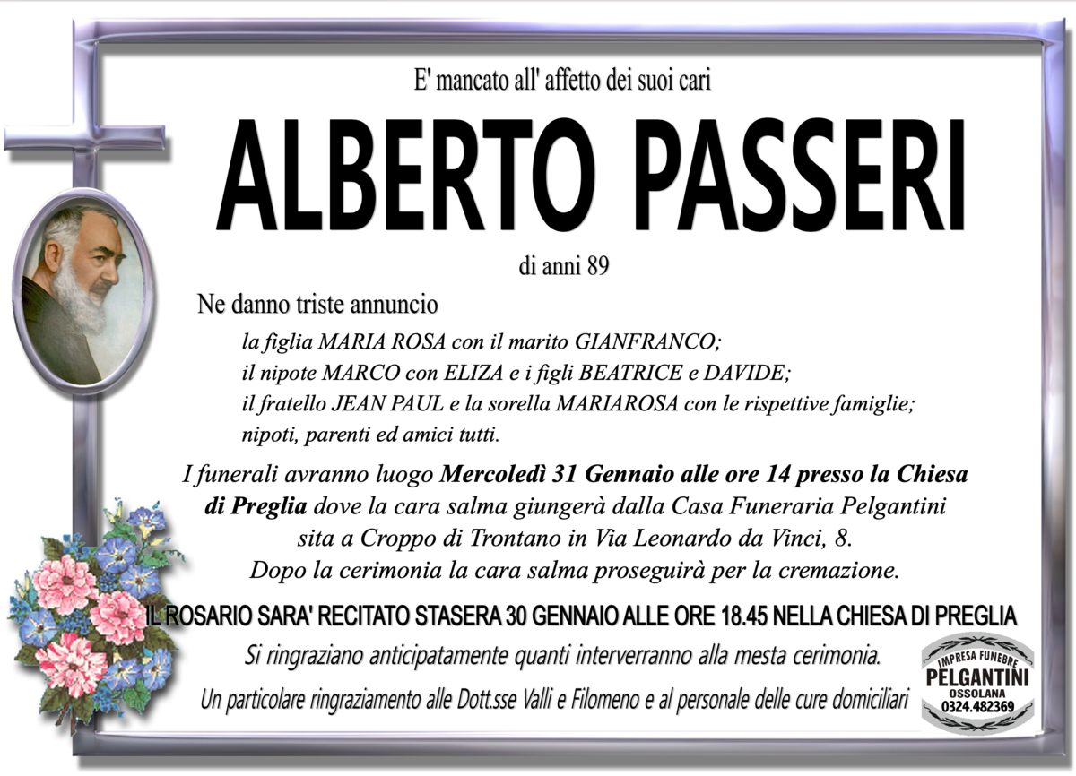Alberto Passeri di anni 89 - Ossolanews.it