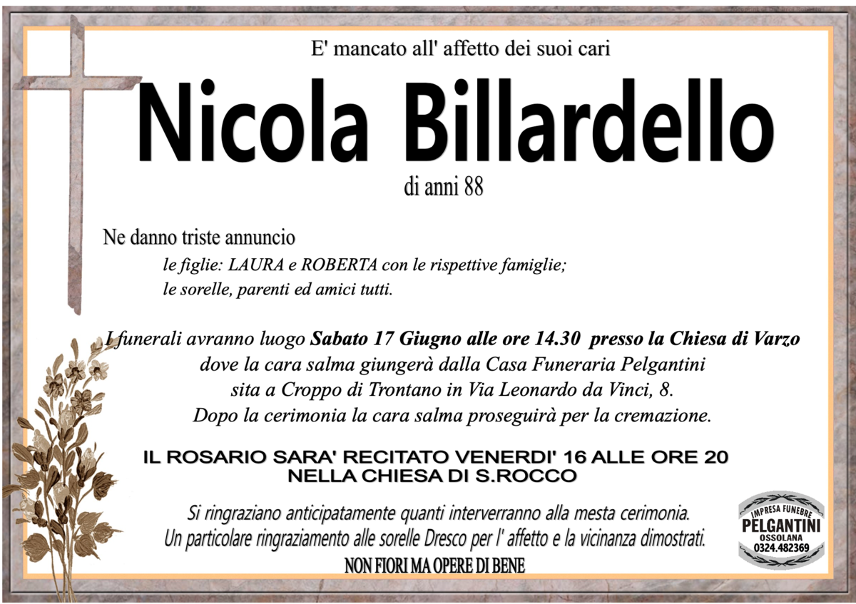 Nicola Billardello di anni 88 - Ossolanews.it