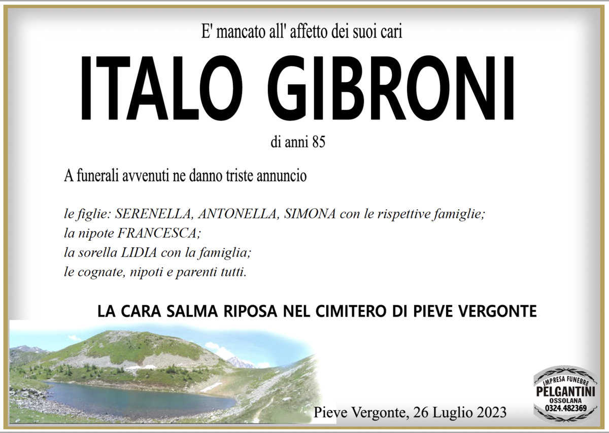 Italo Gibroni di anni 85 - Ossolanews.it