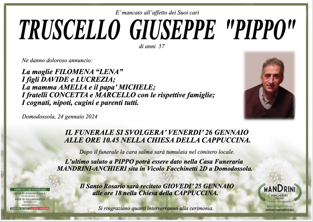 Truscello Giuseppe "Pippo" di anni 57 - Ossolanews.it