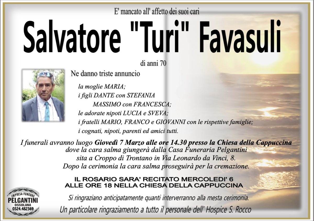 Salvatore "Turi" Favasuli di anni 70 - Ossolanews.it