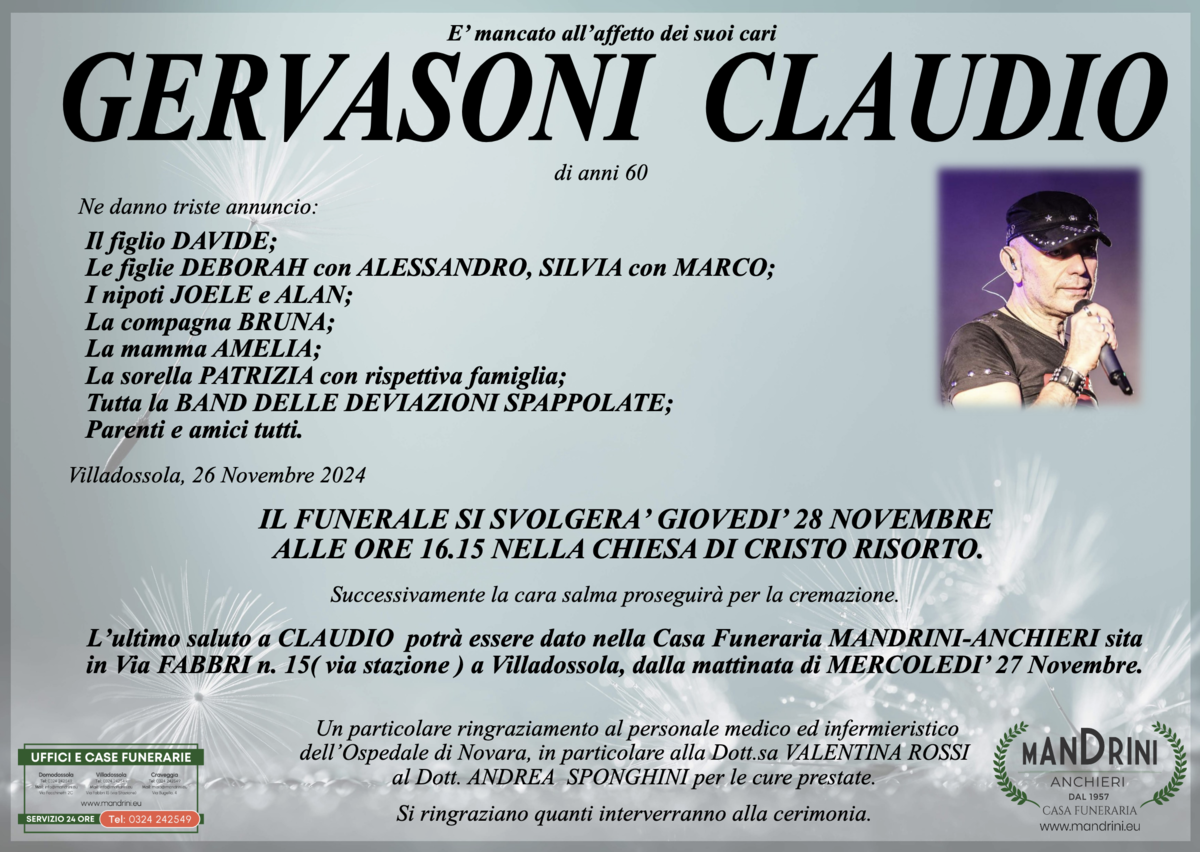 Gervasoni Claudio di anni 60 - Ossolanews.it