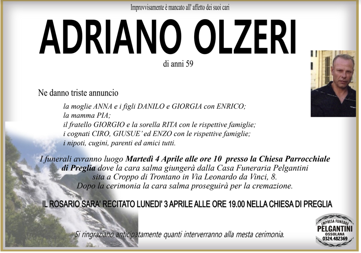Adriano Olzeri di anni 59 - Ossolanews.it