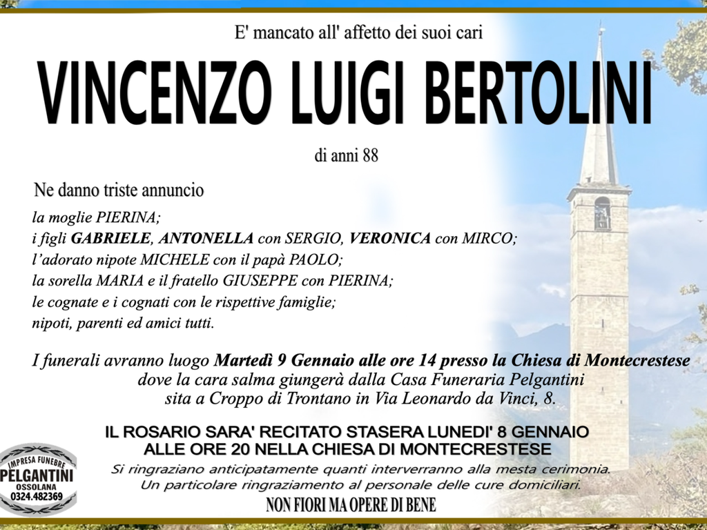Vincenzo Luigi Bertolini di anni 88 - Ossolanews.it